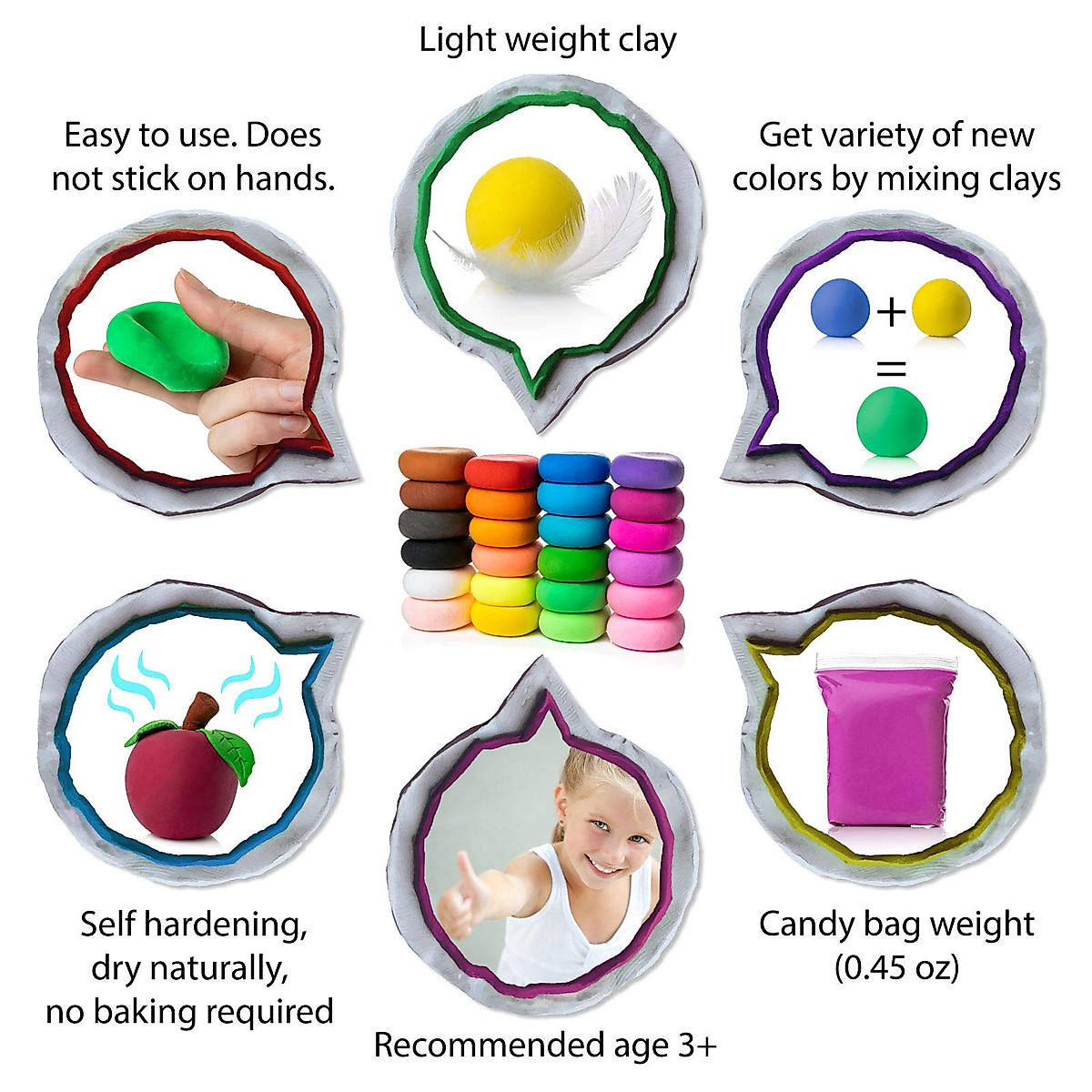 Artsity Air Dry Clay, 24 Color Modeling Set with 3 Sculpting Tools, Magic Foam Clay for Kids and Adults, Gift for Boys and Girls