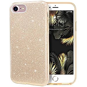 MILPROX Glitter case Compatible with iPhone SE 2022, iPhone 8 iPhone 7 4.7", Shiny Sparkle Bling, 3 Layer Hybrid Protective Soft Phone Case for iPhone SE 2022 3rd gen & iPhone 7/8- Gold