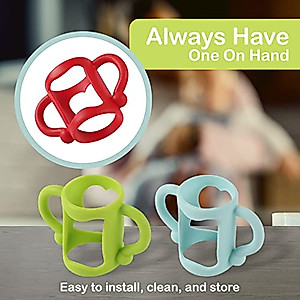 (3-Pack) Bottle Handles for Dr Brown Narrow Baby Bottles with Easy Grip Handles to Hold Their Own Bottle - BPA-Free Soft Silicone - Red Green and Blue