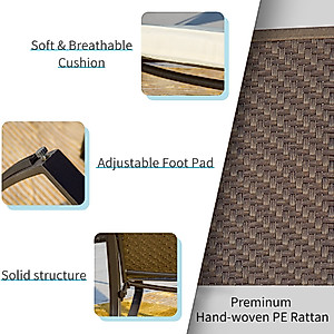 domi outdoor living 3 Pieces Bistro Set Outdoor Rocking Chairs All Weather Patio Wicker Furniture Set with Thickened Cushion and Glass Top Coffee Table for Yard,Bistro (Blue)