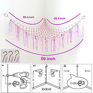 Stuffed Animal Net or Hammock with LED Light, Toy Hammock Hanging Stuffed Animal Storage Organizer Holder Boho Decor for Nursery Playroom Bedroom Kids Room Storage (Pink)