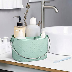 CLEENTABLE Farmhouse Chic Utensil Caddy, Green, Galvanized Steel, 10 x 6.5 x 5.5 inches, 4 Compartments, 2 lbs Capacity