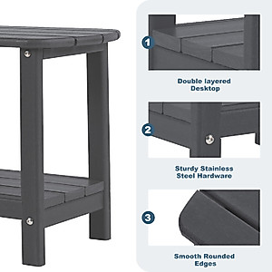 LOENIY Outdoor Side Table 2 -Tier Adirondack Table HDPE Patio Side Table Weather Resistant End Table Small Outdoor Table (Black)