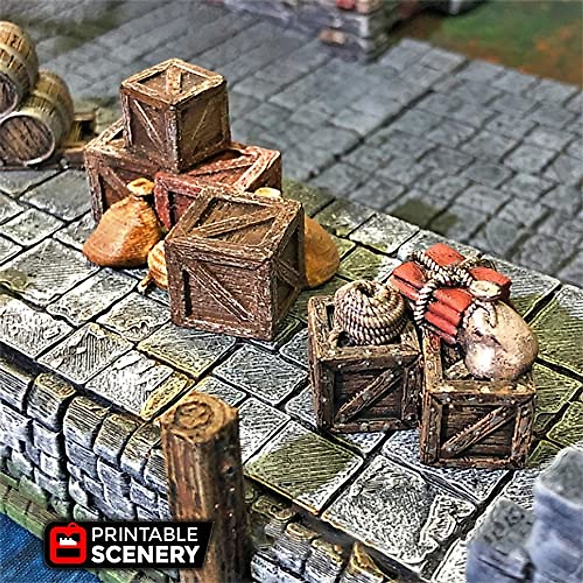 Cargo Piles Scatter Terrain DND Scenery Terrain 3D Printed 28mm Paintable Miniatures for Dungeons and Dragons Pathfinder, Warhammer 40k Tabletop Games