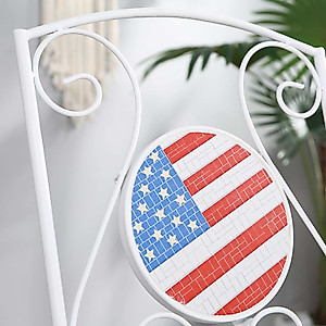 Outsunny 3 Piece Patio Bistro Set, Folding Outdoor Furniture with USA Mosaic Table and Chairs, Portable Metal Frames for 4th of July, Balcony, Backyard, Poolside, Porch, American Flag