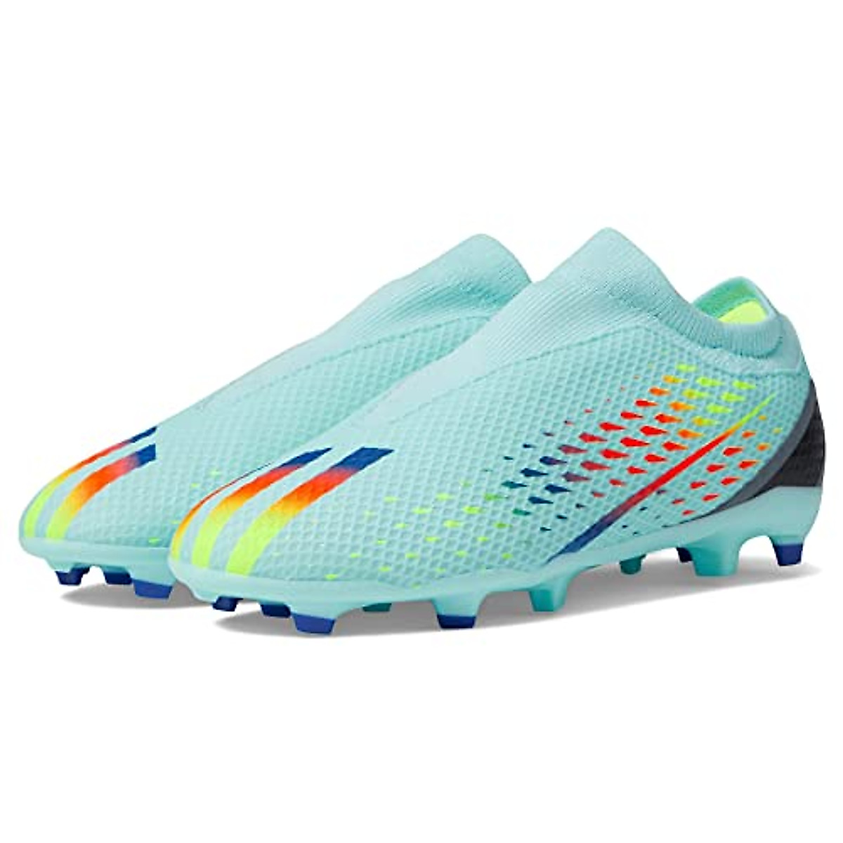 adidas X Speedportal.3 Laceless Firm Ground Soccer Shoe, Clear Aqua/Solar Red/Power Blue, 5.5 US Unisex Big Kid