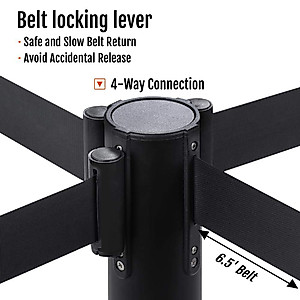 Yaheetech 8-Pack Retractable Belt Stanchion Set with 6.5FT Black Retractable Belt Crowd Control Barriers Queue Barriers Security Pole Posts
