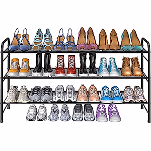 Dicasser 3-Tier Long Shoe Rack Organizer Extra Large Capacity for 24 Pairs,Black