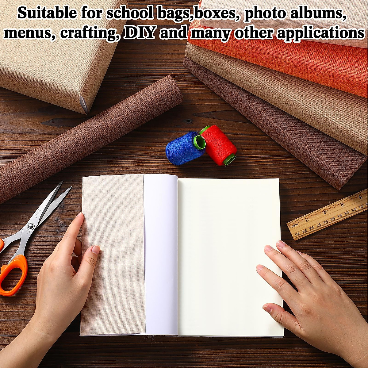 SmoothNovelty 4 Pcs 40 x 16 Inches Book Cloth Bookcover Fabric Surface with Paper Backed Book Binding Cloth Fabric Book Cover for Scrapbooking Album DIY Craft Supplies Home, 4 Colors (Earth Color)