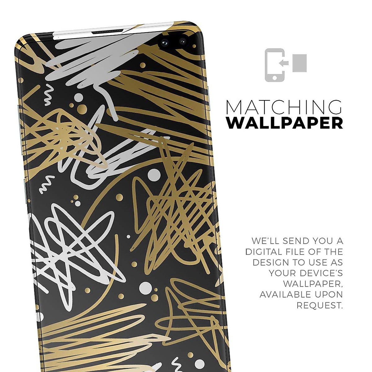 DesignSkinz Gold and Black Squiggly Protective Vinyl Decal Wrap Skin Cover Compatible with The Samsung Galaxy S20 (Screen Trim & Back Glass Skin)