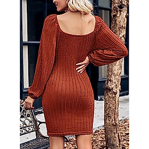 Dokotoo Dresses for Women 2023 Wrap V Neck Long Sleeve Asymmetrical Ribbed Knit Tie Waist Casual Slim Fit Mini Party Wedding Guest Bodycon Sweater Dress Fall Fashion Clothes Red Large