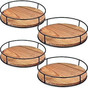 Geetery 4 Pack 11 Inch 12 Inch Wood Lazy Susan Organizer for Cabinet 360 Degree Kitchen Countertop Turntable Organizer with Steel Edges Lazy Susan Turntable Storage for Table Spices Pantry Fridge