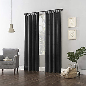 No. 918 Trevor Heathered Texture Semi-Sheer Tab Top Curtain Panel Pair, 40" x 84", Coal