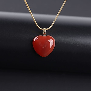 COAI Snake Chain Heart Red Carnelian Stone Pendant Necklace