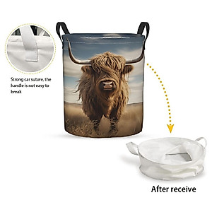 Foruidea Highland Cow Laundry Basket,Laundry Hamper,Collapsible Storage Bin, Oxford Fabric Clothes Baskets,Nursery Hamper For Home,Office,Dorm,Gift Basket