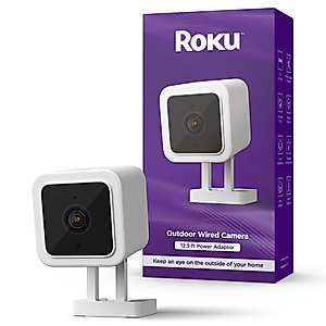 Roku Outdoor Camera for Home Security - IP65 Weather Resistant Wired Security Camera with 1080p HD Night Vision, Compatible with Alexa & Google, Motion & Sound Detection(Renewed)