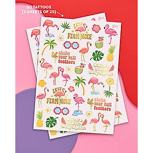 xo, Fetti Flamingo Temporary Tattoos for Kids - 50 Styles | Final Flamingle Bachelorette, Summer Birthday Party Supplies, Pool Party Favors, Palm Tree Pineapple Arts and Crafts