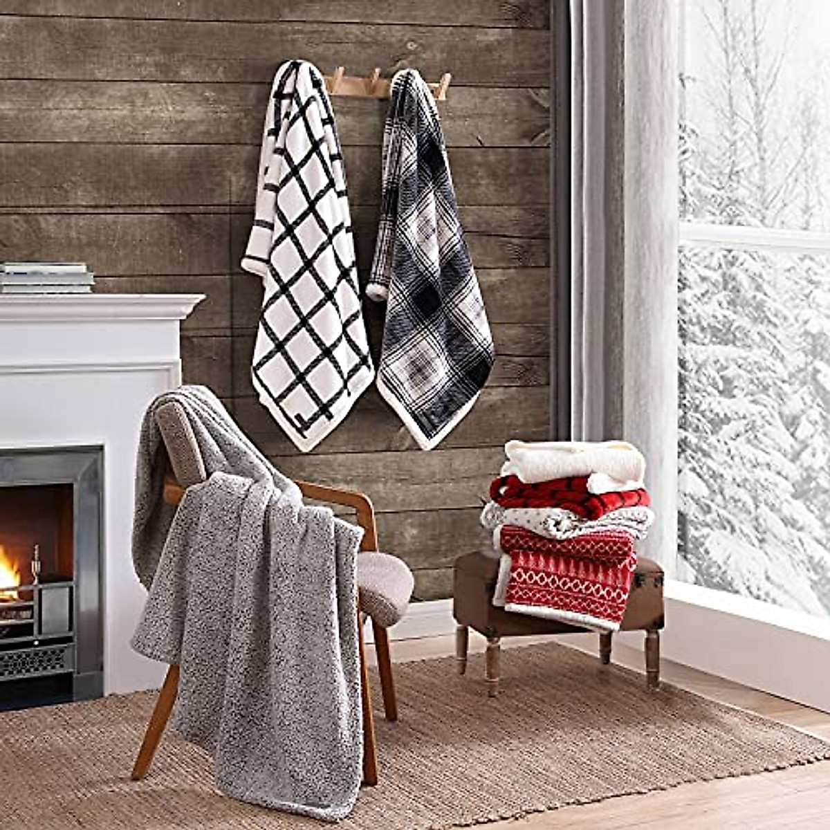 Eddie Bauer - Throw Blanket, Reversible Sherpa Fleece Bedding, Home Decor for All Seasons (Vail Plaid, Throw)