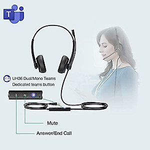 Yealink UH34 USB Wired Headset with Microphone - Stereo Headphones with Noise Cancelling,Professional Business Headphones VoIP Phone Computer Call Center Office(Ultra Light)