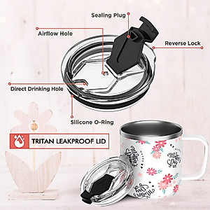 HAUSHOF Mom Mug with Lid, 14oz Insulated Coffee Mug with Handle for Best Mom, Birthday Christmas Gifts for Worlds Best Mom, Floral Happy Mothers Day