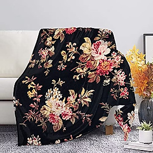 Jiueut Flannel Bed Throws,Vintage Flower Floral Throw Blankets Soft Cozy for Sofa Couch Office Travel Camping,Lightweight