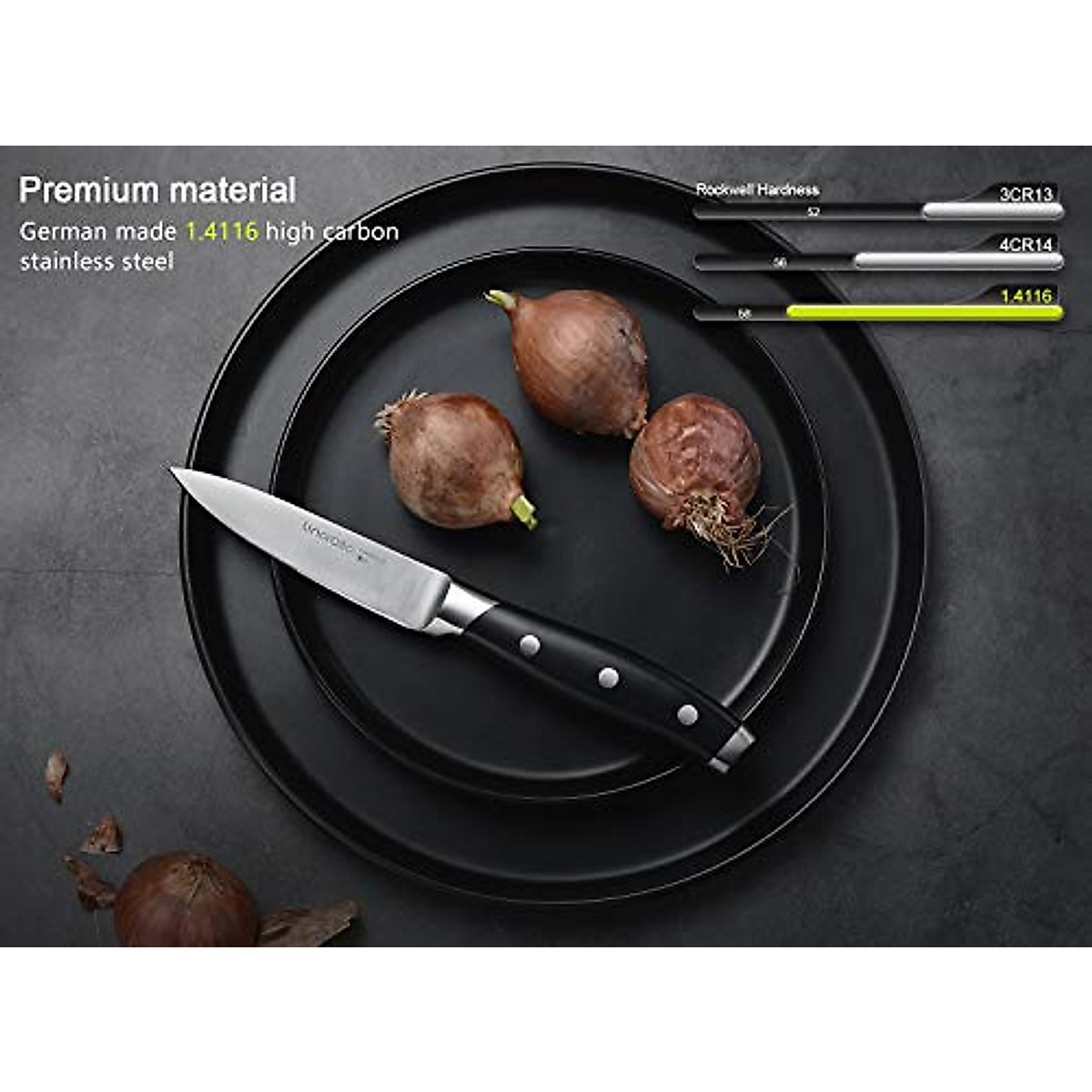 linoroso Paring Knife 3.5 inch Small Kitchen Knife with Elegant Gift Box, Sharp Forged German Carbon Stainless Steel Fruit Knife, Full Tang, Ergonomic Handle-Classic Series