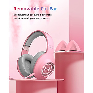HECATE by Edifier G2 II Pink Gaming Headset, USB Wired Pink Gaming Headphones with Cat Ear for PC/MAC/PS4/PS5, 7.1 Surround Sound, Detachable Cat Ear and Noise Cancelling Microphone, LED RGB Lighting