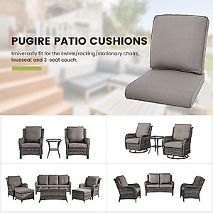 Outdoor Chair Cushions Set of 3 - Outside Durable Thick Replacement Back and Seat Cushion 22x24 with Zipper Cover for Patio Glider Rocking Chairs Loveseat Couch – Grey/Classic