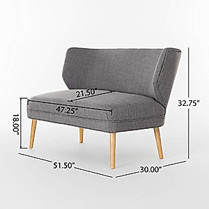 GDFStudio Christopher Knight Home Desdemona Mid-Century Modern Fabric Settee, Light Gray, Natural Finish