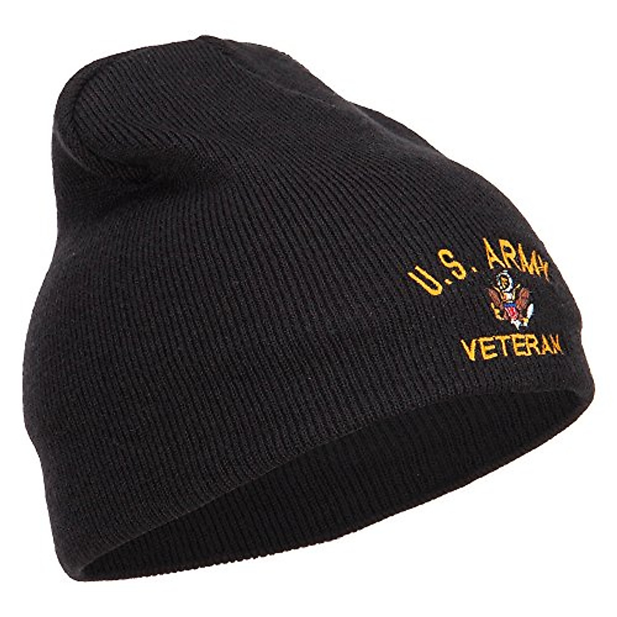 e4Hats.com US Army Veteran Military Embroidered Short Beanie - Black OSFM