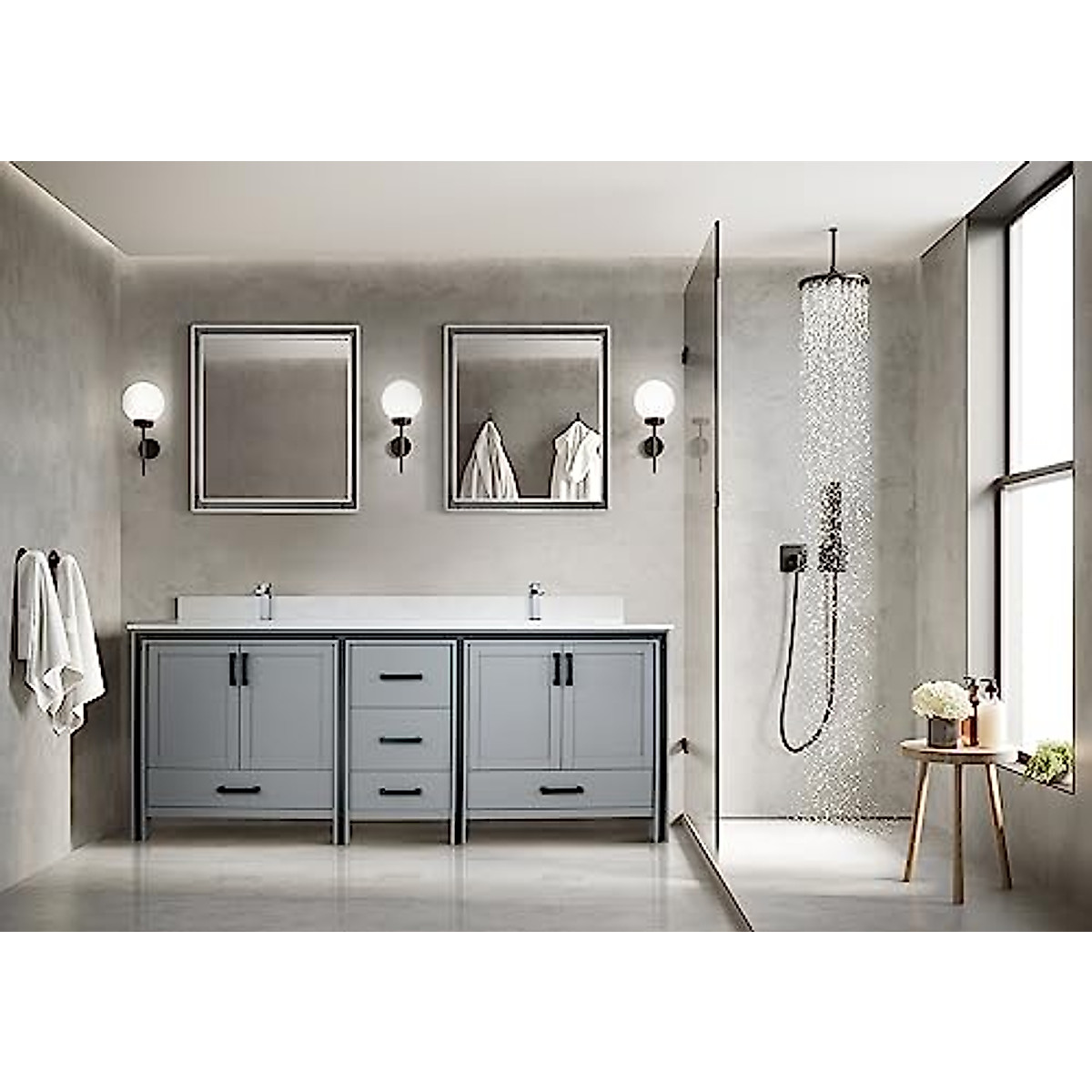 Bell+Modern Augustine 80 in W x 22 in D Dark Grey Double Bath Vanity and White Quartz Top