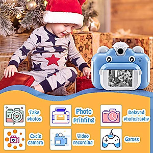Barchrons Instant Print Digital Kids Camera 1080P Rechargeable Kids Camera Video Camera with 32G SD Card for 6-12 Years Old Birthday Gift