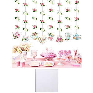 Tea Party Decorations Floral Tea Party Double Sided Hanging Garland Decorations Favors for Baby Shower Gender Reveal Birthday Bridal Wedding Girls Tea Party Birthday Decorations 32" 8 Pack