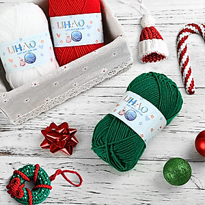 LIHAO 3 Skeins Yarn for Knitting Christmas Themed Yarn for DIY Xmas Crochet Crafts - 100% Acrylic, 50g