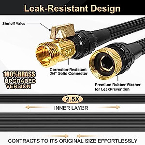 100ft Expandable Garden Hose - 2024 Version/New Patented, Leak-Proof Water Hose with 40 Layers of Innovative Nano Rubber, Lightweight, Durable, No-Kink Flexible Water Hose (Black)