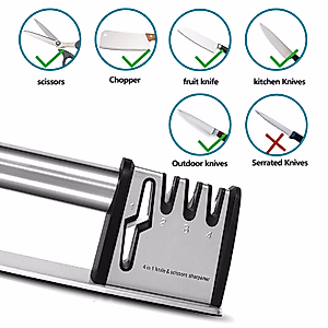 Knife Sharpeners,4 in 1 Kitchen Knife and Scissors Sharpener,Grind and Polish Knife Accessories,Manual Knife Sharpener for Ceramic and Steel Knives,Scissors,Outdoor Knives.