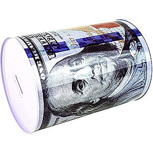 $100 Dollar Bill Piggy Bank 5 7/8" Tall Coin Saving Money Currency Benjamin Franklin Tin Can Banknote Jar (1 Pack, 5 7/8" X 4")