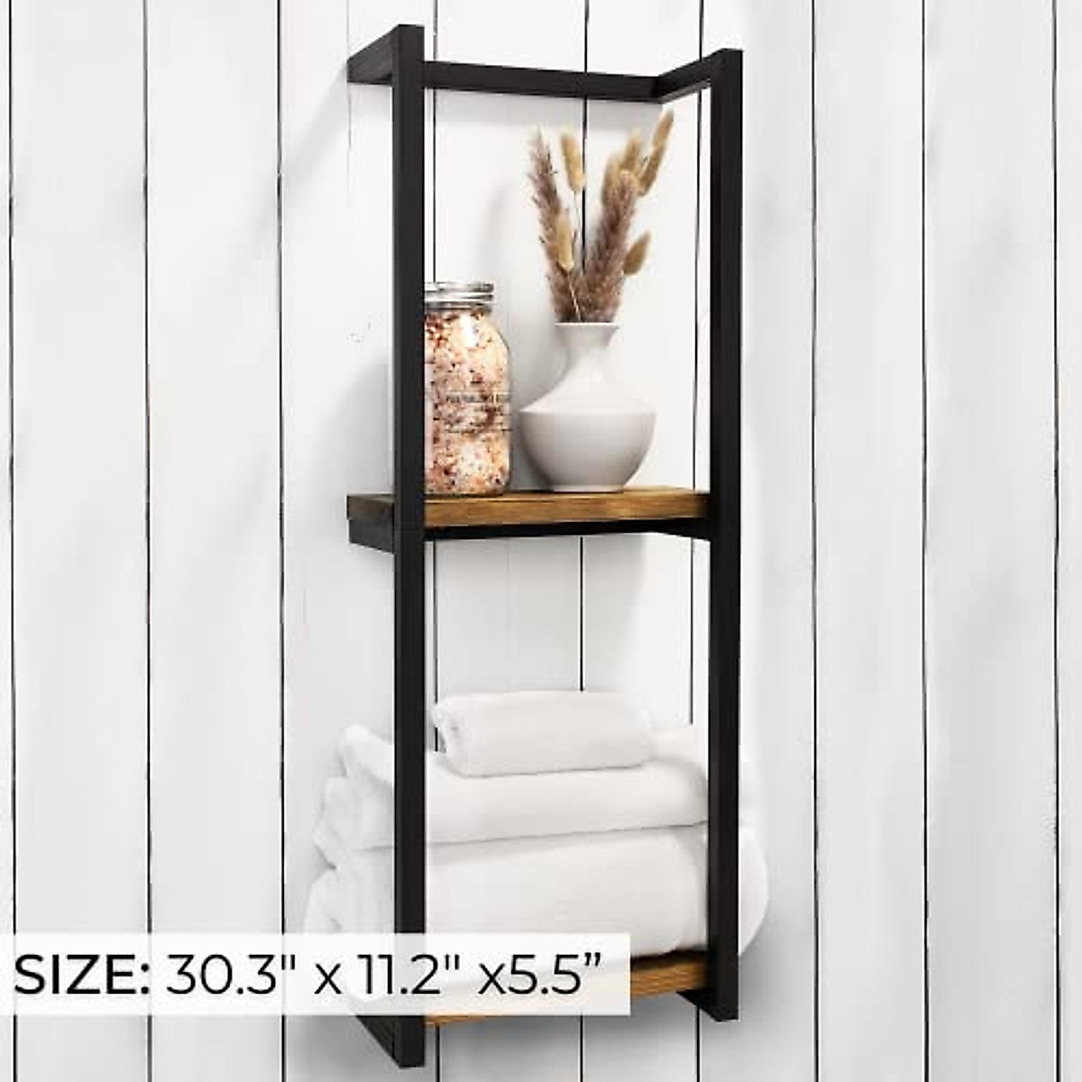 Stylish Bathroom Towel Storage Rack with Wooden Shelves – Modern & Space Saving Organizer for Wall Mount That Easily Holds 8 Large Towels - The Perfect Towel Holder to Enhance Your Bathroom Decor