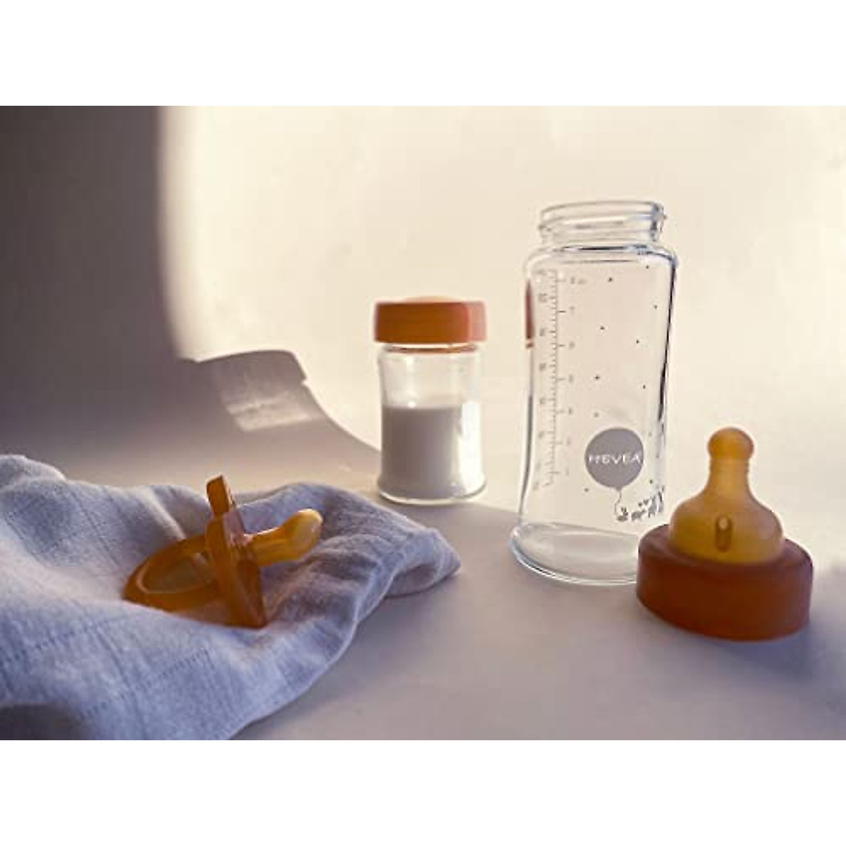 HEVEA Wide Neck Baby Glass Bottle 2-Pack Free from Plastic, BPA, and Phthalates (150 ml / 5 oz)