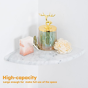 Diflart Marble Corner Shelf Polished 9 Inch, White Carrara Marble Corner Floating Shelves, Wall Mounted Marble Corner Shelves for Shower Bathroom Kitchen Pack of 1 Pcs