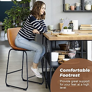 Aowos Bar Stools Set of 4, Modern Counter Height Bar Stools with Back, 26 inch Faux Leather Bar Stools with Metal Legs and Footrest, Urban Armless Dining Chairs for Kitchens Island (Brown)