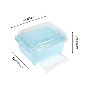 Hemoton Dish Drying Rack with Lid Cover Nursing Bottle Holder Kitchen Plate Cup Dish Drying Rack Tray Cutlery Dish Drainer Kitchen Cabinet Organizer Blue