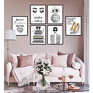 Glam Silver Fashion Wall Decor Girls Room Decor Wall Art Glitter Silver Fashion Lady Perfume Flower Book High Heels Posters Prints Women Bathroom Decor Bedroom Decor(8x10 inch Unframed, Silver)