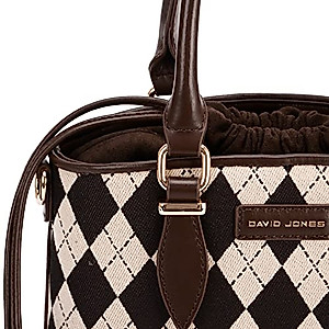 DAVID JONES Women Checker Print Satchel Drawstring Closure Fashion Shoulder Tote Bag