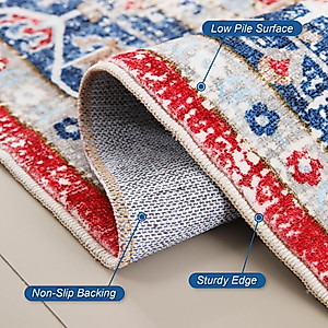 junhejiamei 8x10 Area Rugs for Living Room Washable Vintage Rugs, Large Vintage Area Rug Bedroom, Kids Room, Stain & Water Resistant Non-Slip, Pet & Child Friendly Red