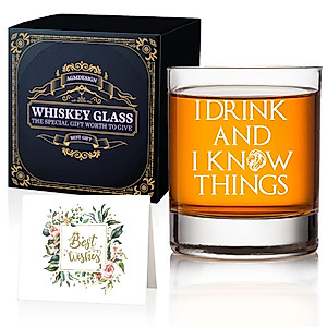 AGMdesign, Funny I Drink And I Know Things Whiskey Glasses, Game of Thrones Gifts, Funny Novelty Gift, Present for Dad, Men, Friends, Him