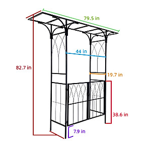 MOOFAR Metal Garden Arch with Double Gate Heavy-Duty Arbor Trellis Arbour Archway for Climbing Plants Support Rack, Outdoor Lawn Backyard Patio Decoration, Matte Black 79.5''L x 82.7''H