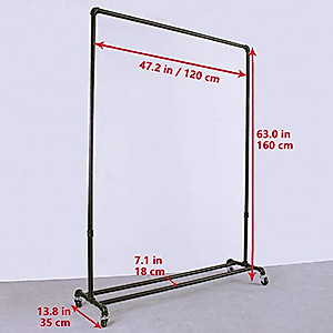 MBQQ Industrial Pipe Clothing Racks on Wheels,Heavy Duty Garment Racks Commercial Grade,Vintage Rolling Ballet Rack Clothes Display Rack Retail Display,Black