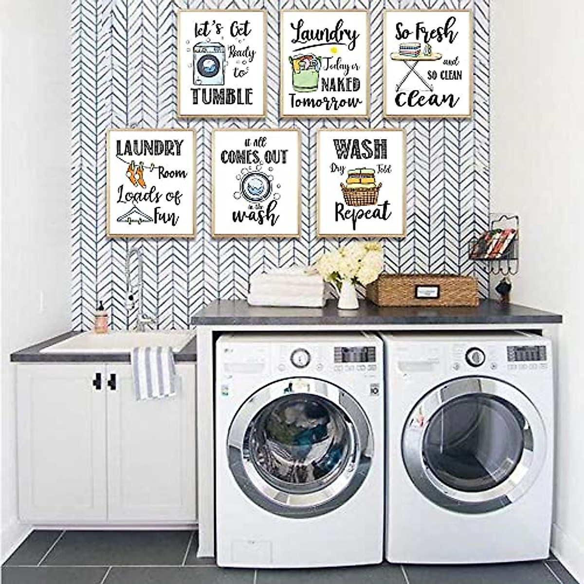 Funny Laundry Rules Sign Painting, Creative Laundry Saying Art Prints (8”X10”,Unframed), 6 Set, Funny Modern Minimalist Wall Art Poster For Laundromat Wash Room Decor