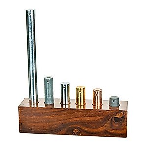 6pc Equal Mass Metal Cylinders Set - Copper, Lead, Brass, Zinc, Iron & Aluminum - Includes Wooden Storage Block - for Specific Heat, Specific Gravity & Density Experimentation - Eisco Labs